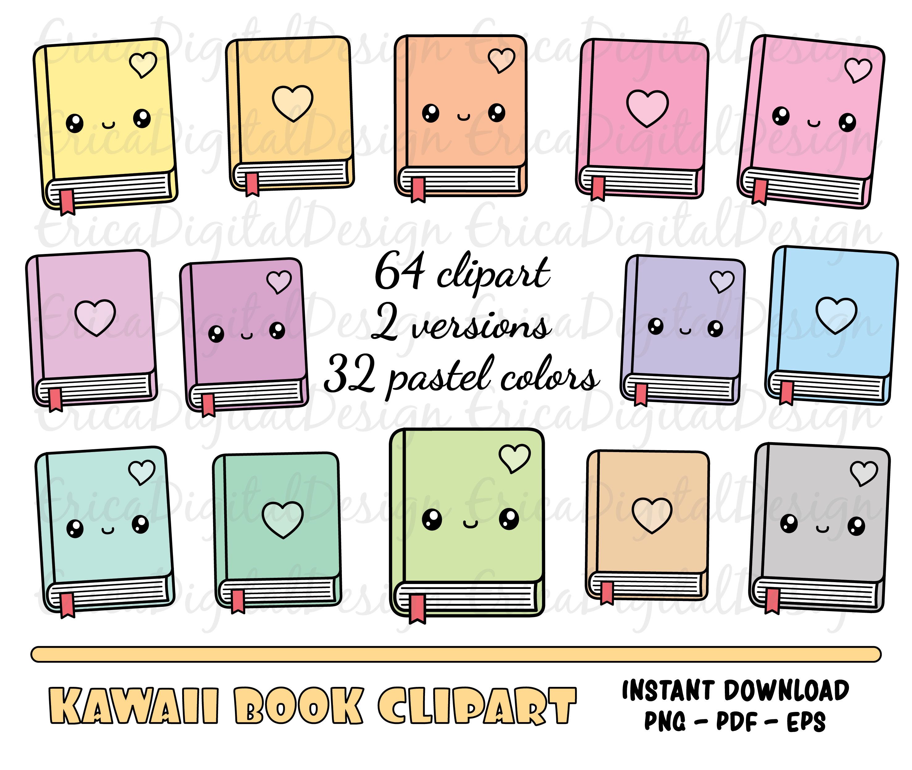 Colorful Book Clipart Set Kawaii Books Clip Art Printable Etsy Book Clip Art Clip Art