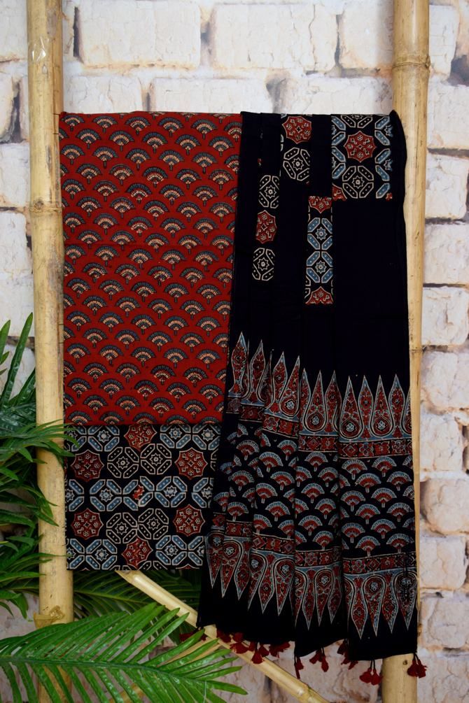 Ajrakh Triple Block Cotton Suit Dress Materials Cotton Suits