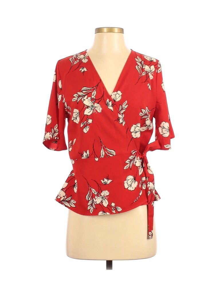 Kaileigh Short Sleeve Blouse Red Floral Tops Size Small Red Short