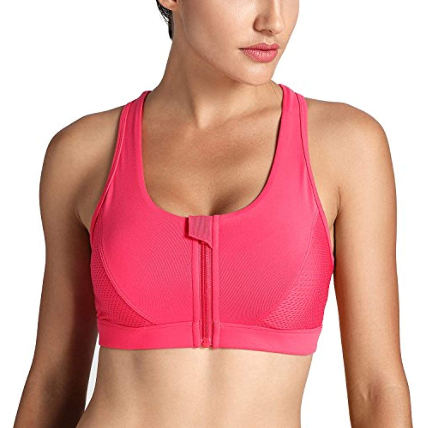 Crz Yoga Womens High Impact Zipper Front Sports Bra Wirefree Removable Pads Yoga Top Read