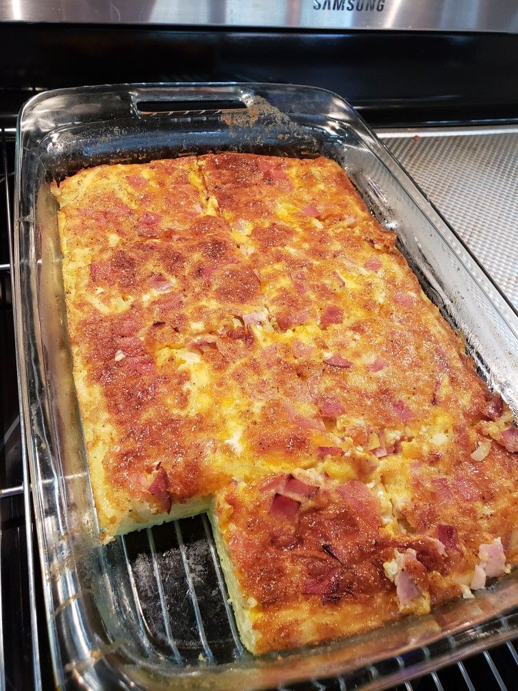 Basic Egg Bake Hash Brown Bottom Ham And Cheese Baked Hashbrowns My