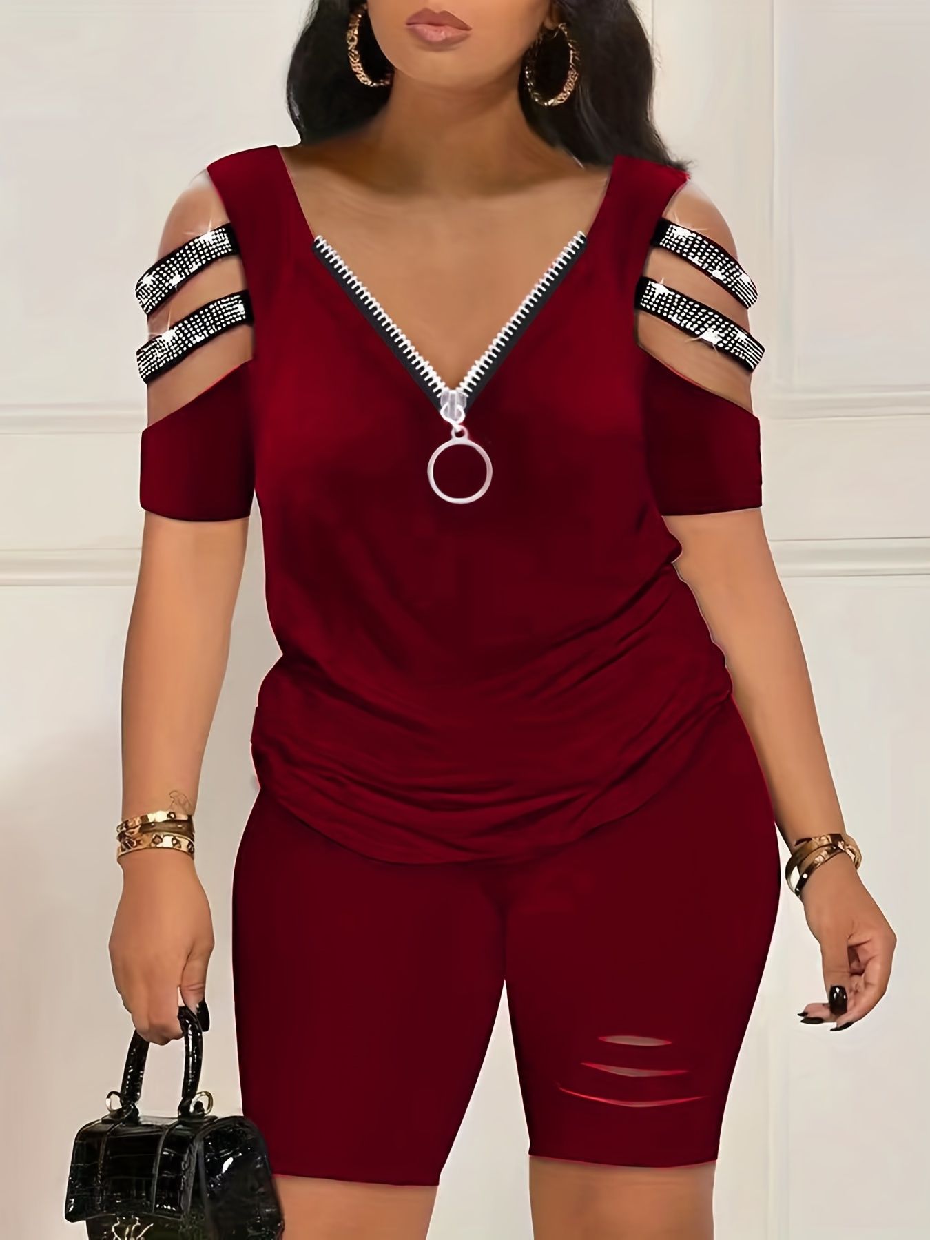 Plus Size Casual Outfits Two Piece Set Short Sleeve Tops Casual