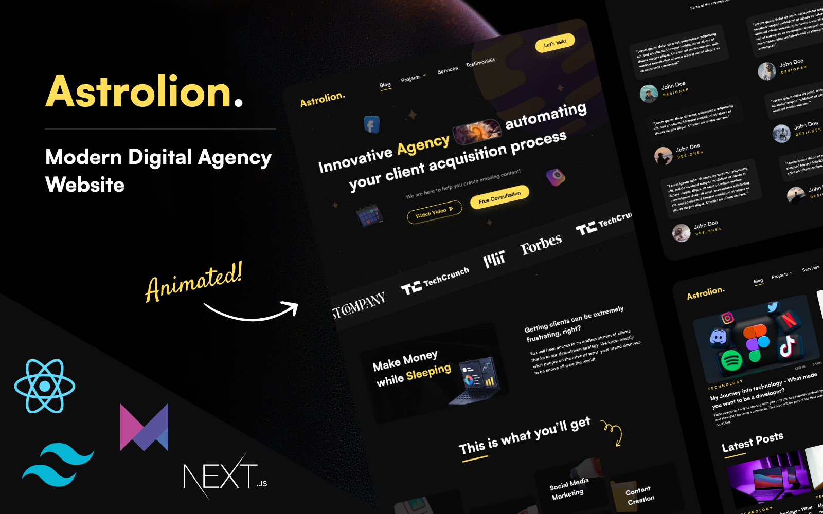 Astrolion Modern Digital Agency Landing Page Nextjs Tailwindcss Page Template Website
