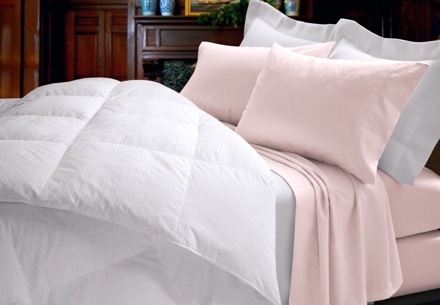 Cuddledown 300tc Down Comforter Stylish Stripe Over Size Queen Level 2 White