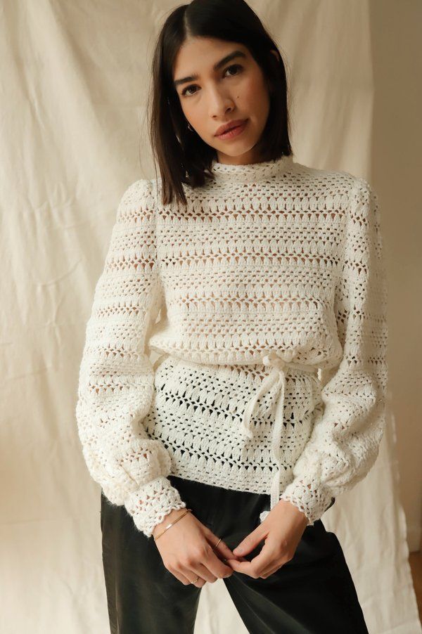 Dear Society Vintage White Crochet Puff Sleeve Top On Garmentory