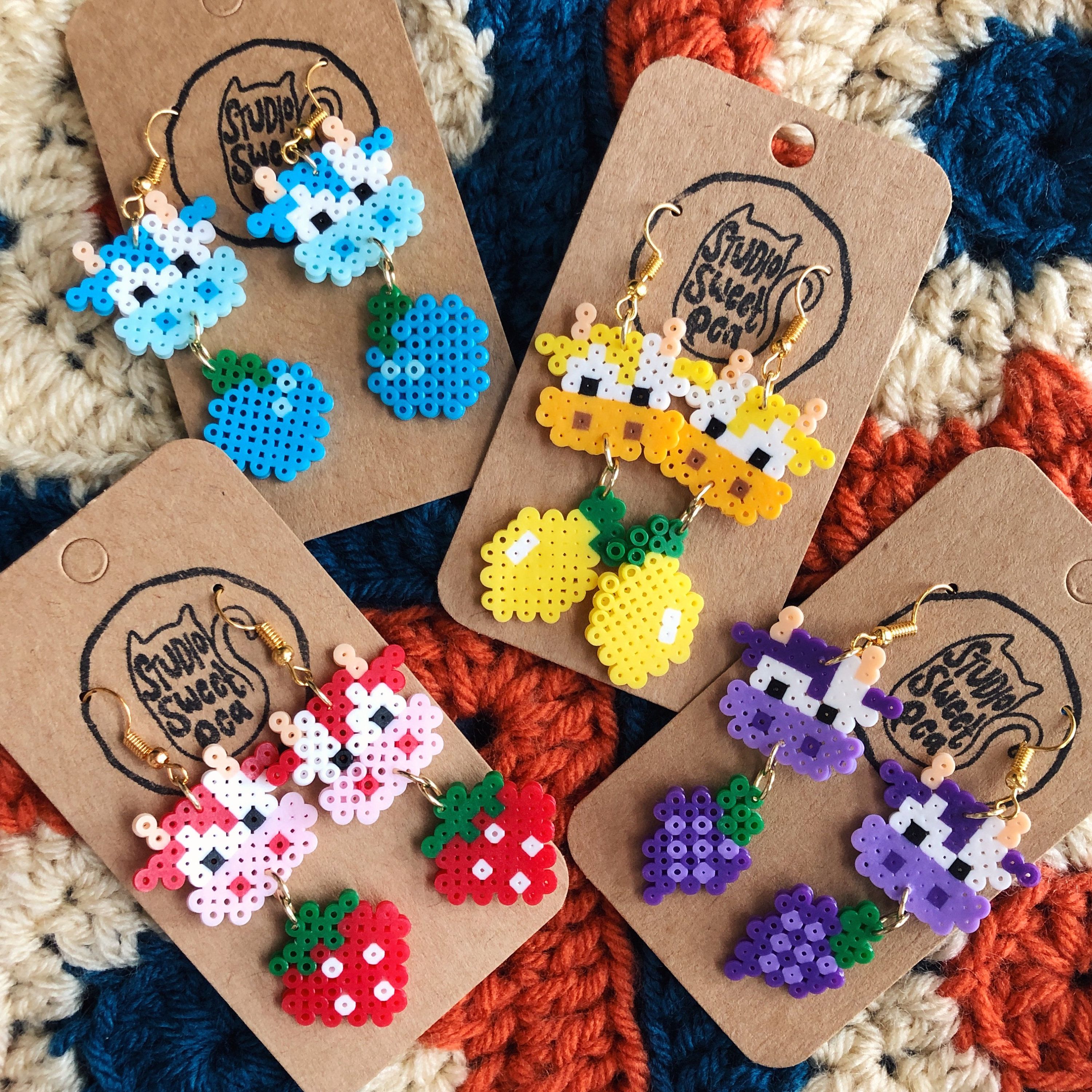 Fruity Cow Earrings Perler Beads Lemon Strawberry Summer Etsy Easy Perler Beads Ideas