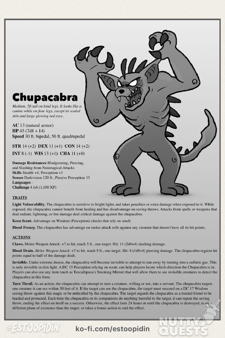 Chupacabra Stats | The chupacabra, D d monsters, Cryptozoology Chupacabra Stats | The chupacabra, D d monsters, Cryptozoology