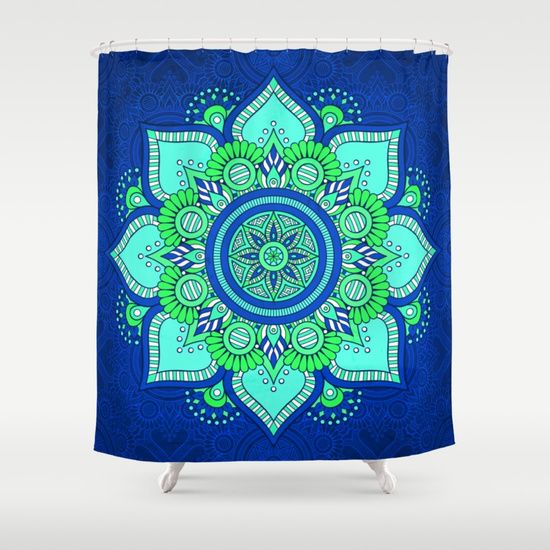 Blue Flower Mandala Shower Curtain Suede Pillows Woven Pillows