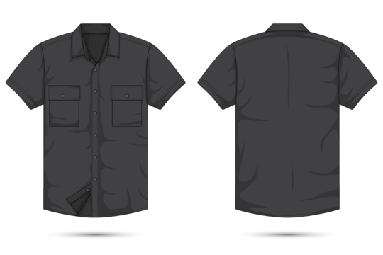Tampilan Depan Dan Belakang Mockup Kemeja Lengan Pendek Hitam Vektor Kemeja Baju Lengan Pendek