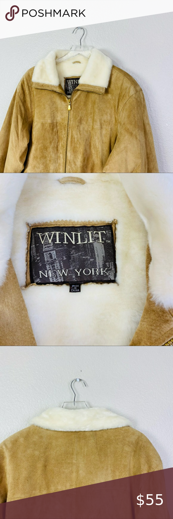 Winlit New York Tan Suede Leather Zip Up Coat Size M Suede Leather Tan Suede Clothes Design