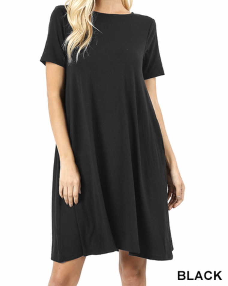 Short Sleeve Swing Dress With Pockets Material 55 Polyester 40
