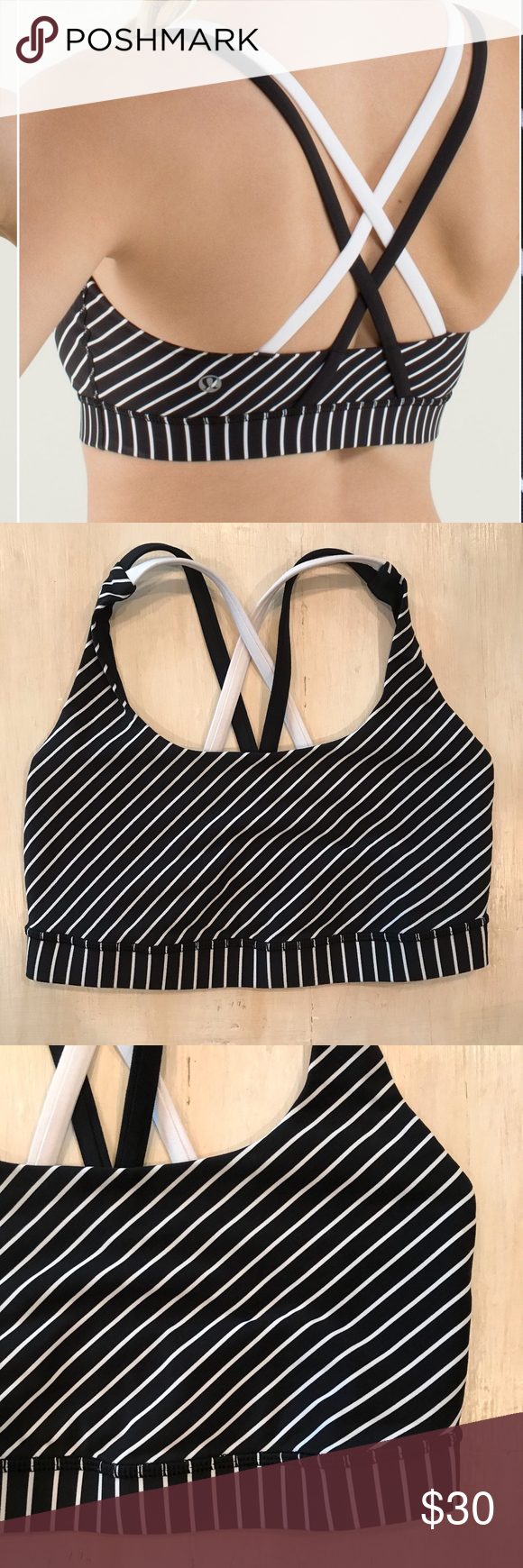 Lululemon Energy Bra Black White Stripe Size 6 Black White Stripes