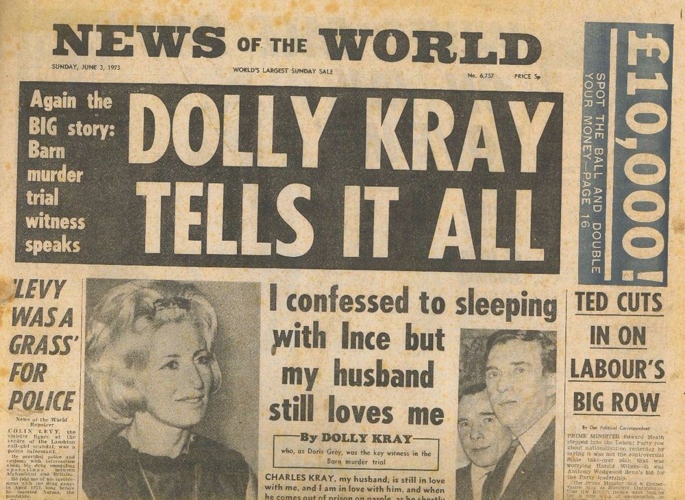 Dolly Kray Tells It All Confession Slept With Ince Charles Kray June 3 1973 Vintage Newspaper