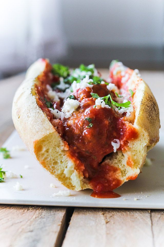 Meatball Sandwich Baguette Filled With Chorizo Meatballs And Homemade