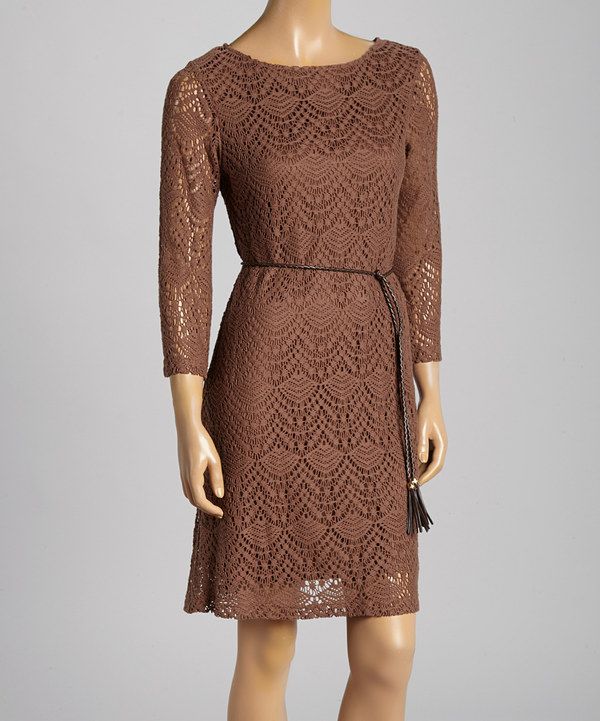 Look At This Sharagano Cocoa Bean Belted Crochet Boatneck Dress On