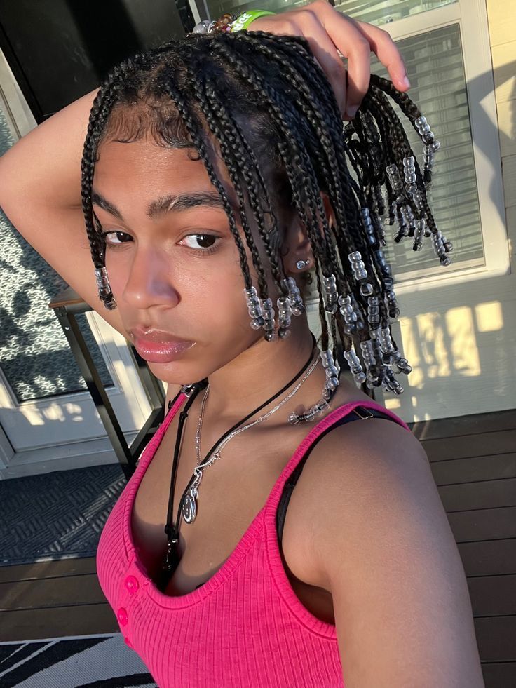 Knotless Braids With Clear Beads On Natural Hair In 2024 Hairdos For