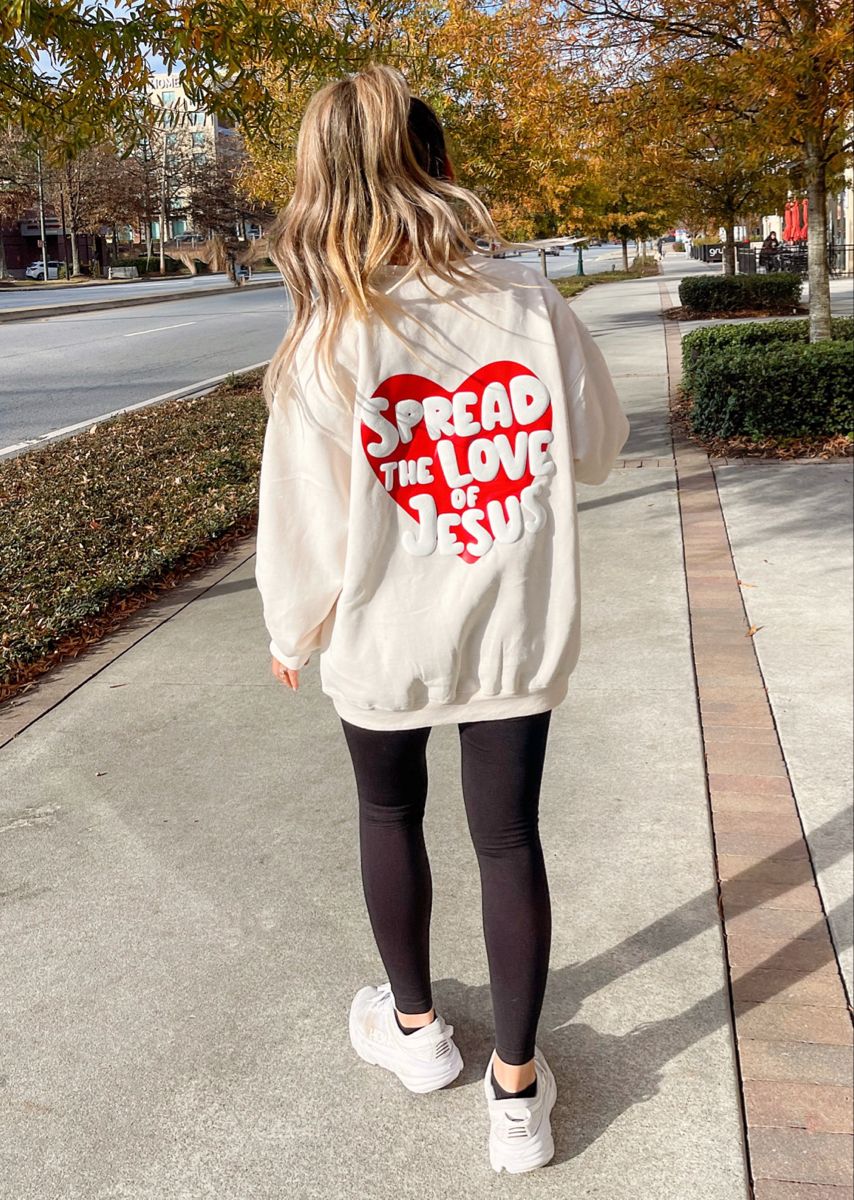 Spread Love Christian Puff Print Unisex Crewneck Pullover Sweatshirt