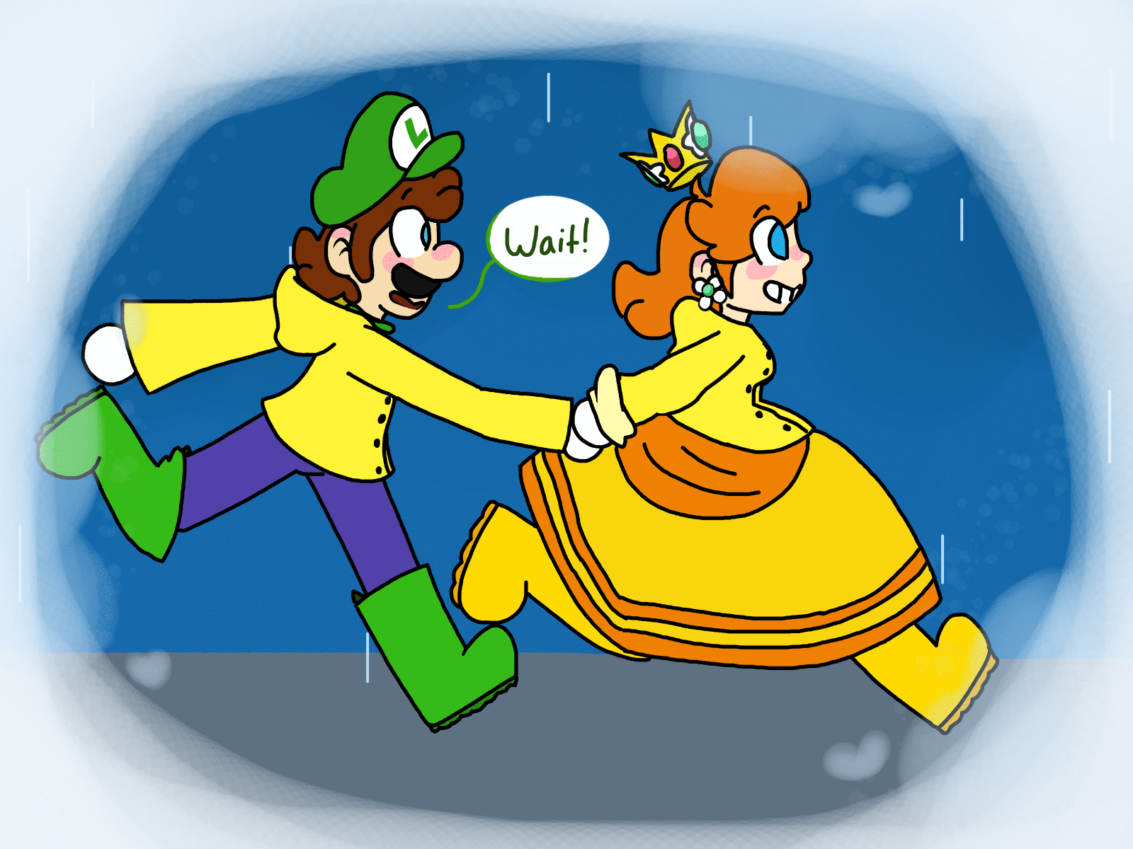 Running In The Rain Luigi X Daisy By Ximbearx On Deviantart Luigi And Daisy Super Mario
