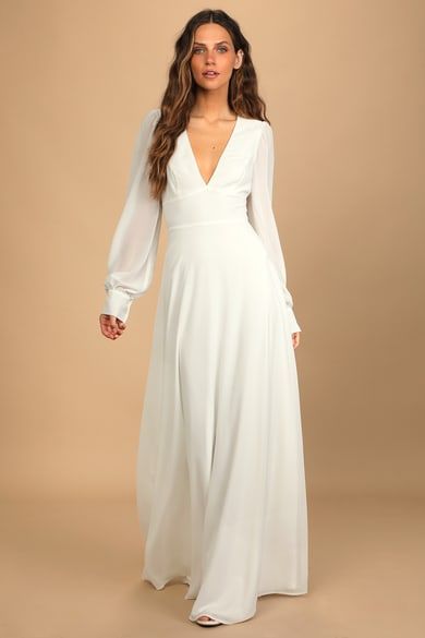 Long Sleeve Lace Maxi Dress Long White Dress Wedding Dress Long