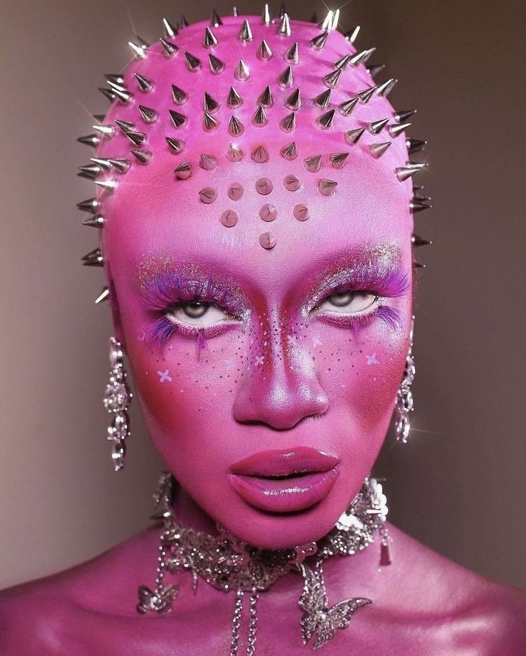 Fullbodymakeup Pinkmakeup Unique Coloredlashes Avedaibw Alien Makeup Artistry Makeup