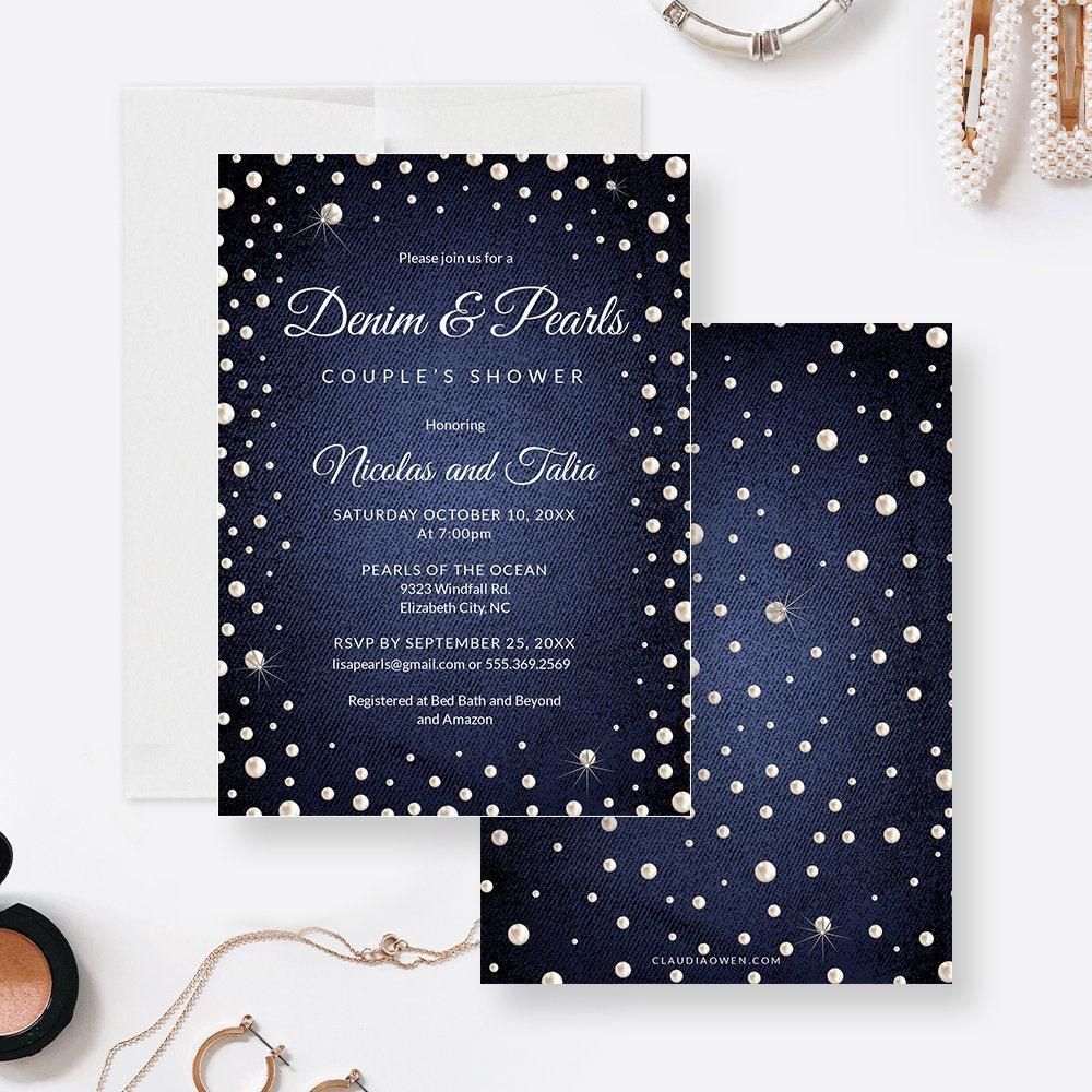 Denim And Pearls Birthday Invitation Template Pearl Invites Digital Download Pearl Wedding