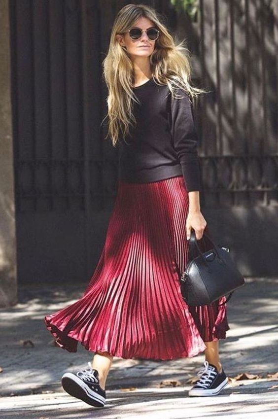 New Burgundy Metallic Long Pleated Skirt Maxi Length Wine Red Metalic Autumn Artofit
