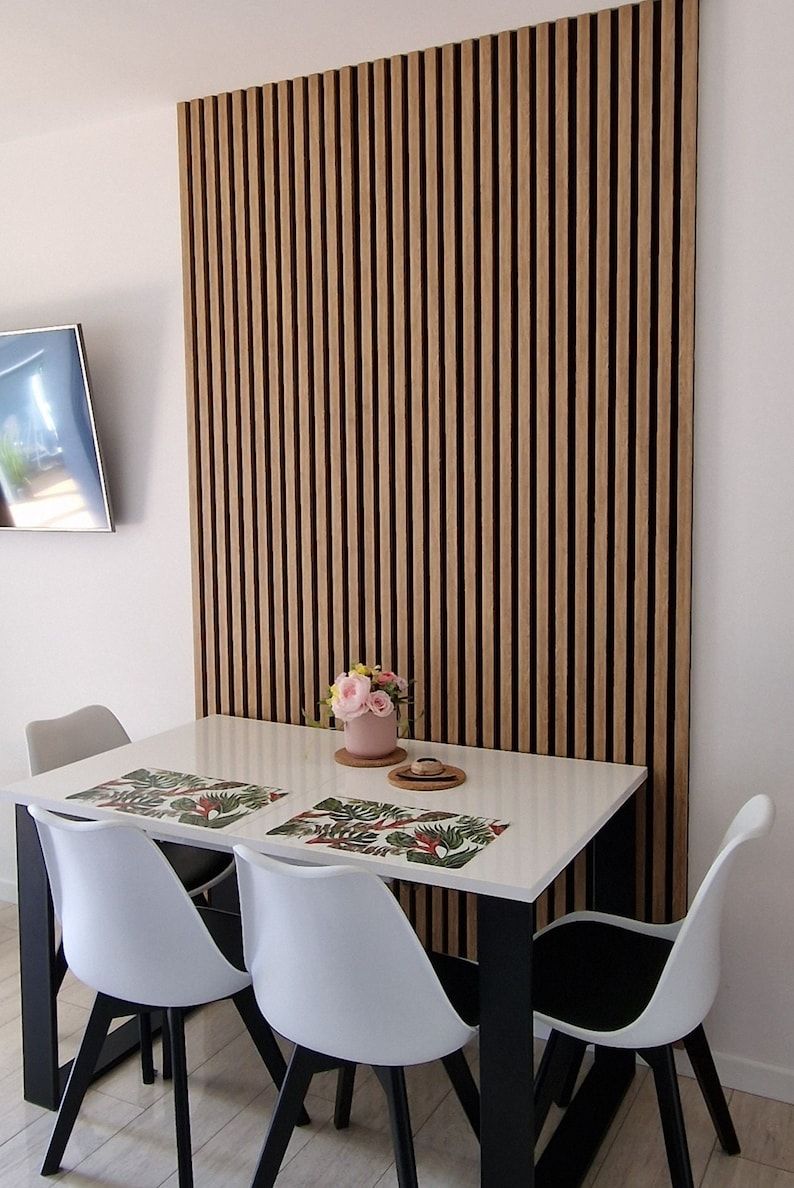 Fluted Acoustic Panels For Wall Laths On Beige Felt Wood Colors Etsy Wooden Walls Living