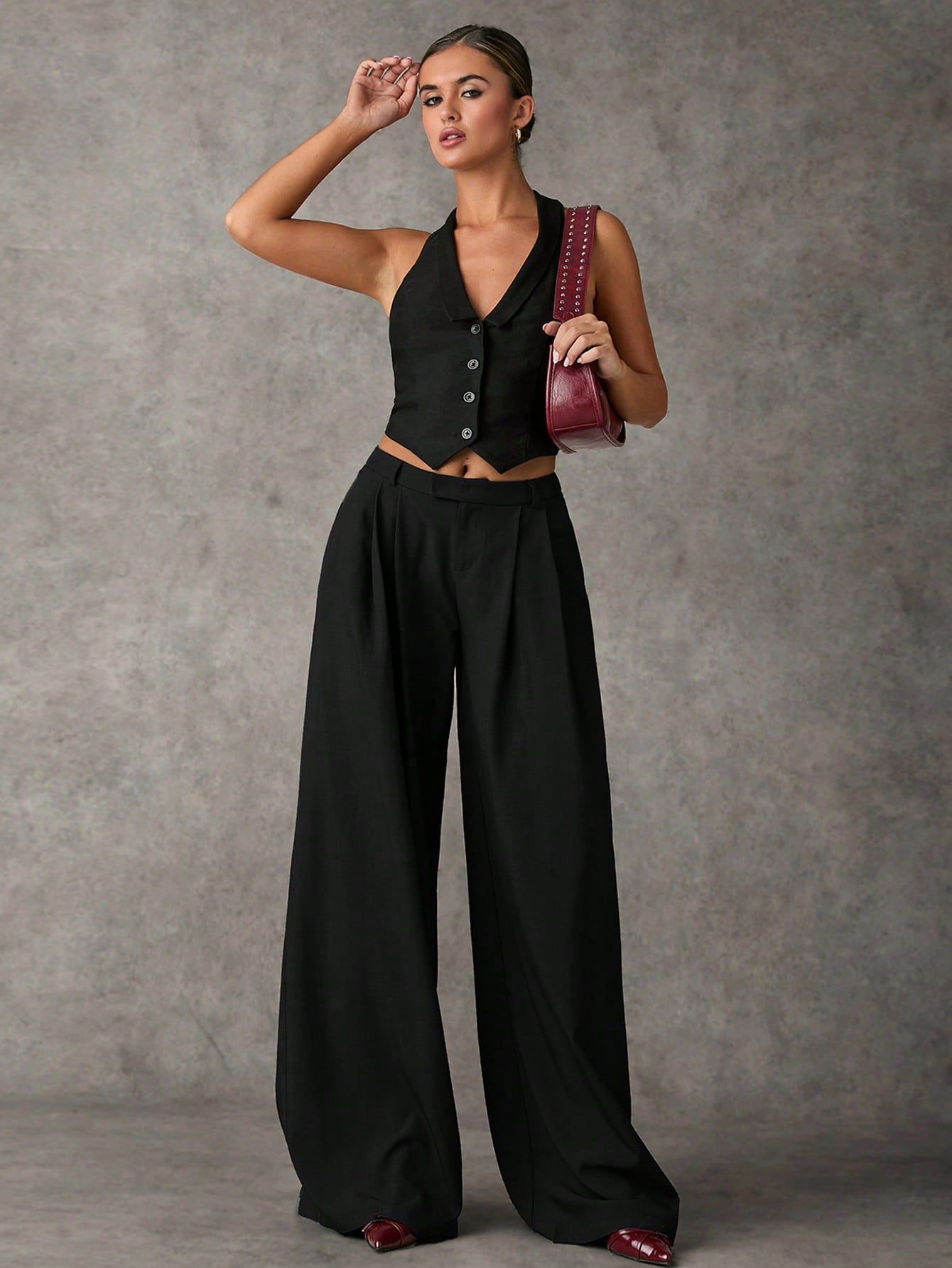 Button Front Backless Halter Neck Vest Blazer Vest Blazer Business Women Clothes Coquette Tops