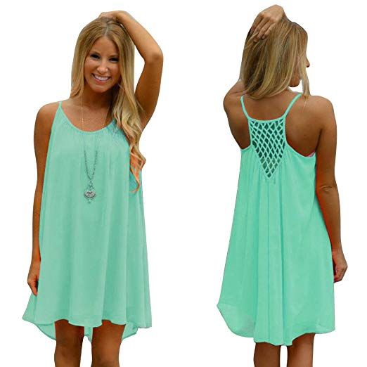 Spaghetti Strap Back Hollow Out Chiffon Beach Dress