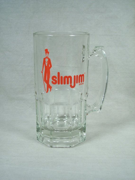Vintage Large Slim Jim Advertising Mug Stein Glass Never Used Vintage Barware Stemware
