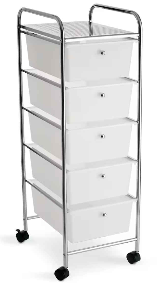 4 White Plastic Drawers Trolley Made From Strong Metal Contemporary