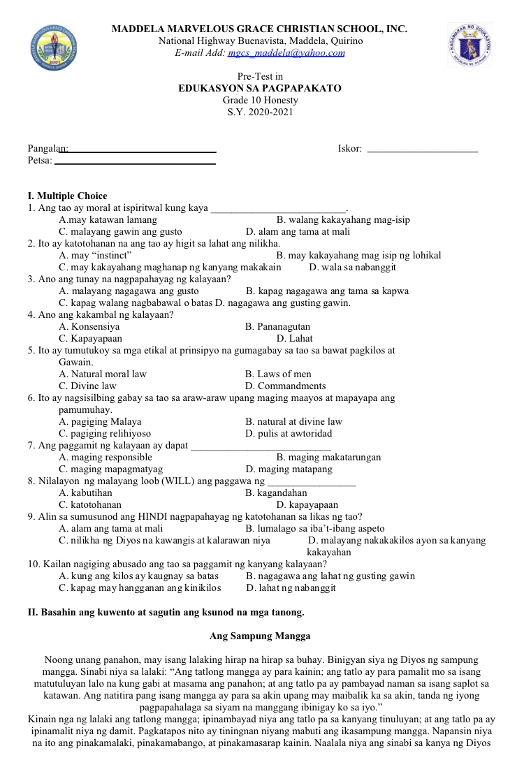 Esp 9 summative test – Artofit Esp 9 summative test – Artofit