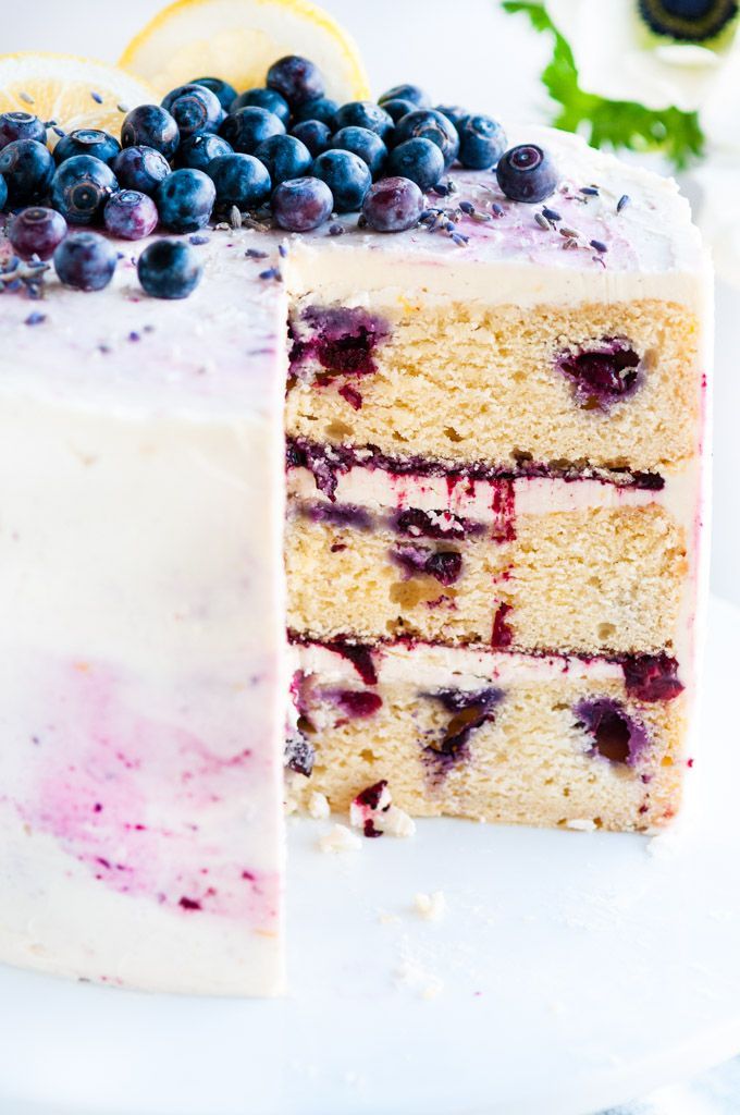 Lemon Blueberry Lavender Cake With Mascarpone Buttercream Frosting
