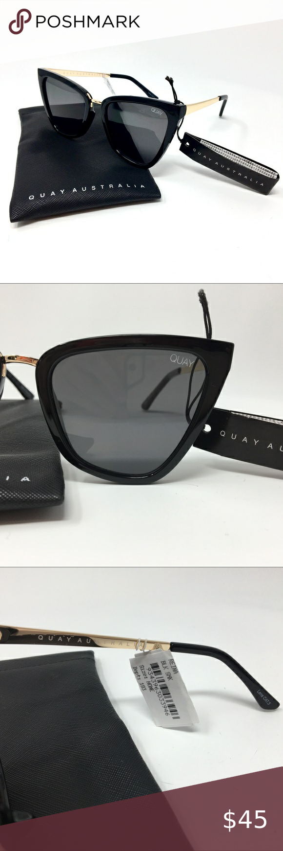 Quay Australia Reina Black Gold Cat Eye Sunglasses