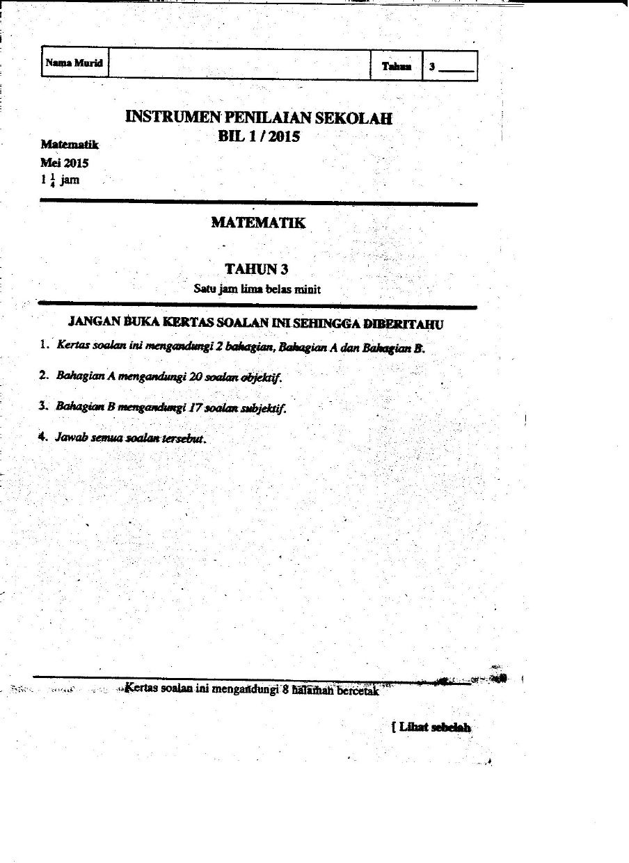Contoh Kertas Soalan Pertengahan Tahun Matematik Tahun 3 - BrittanyrtGarza Contoh Kertas Soalan Pertengahan Tahun Matematik Tahun 3 - BrittanyrtGarza