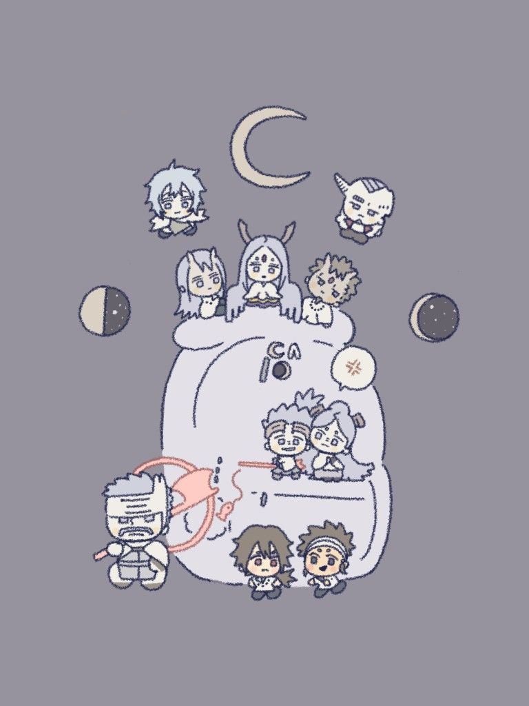 An Image Of Some Cartoon Characters In The Air With Moon And Stars Above Them