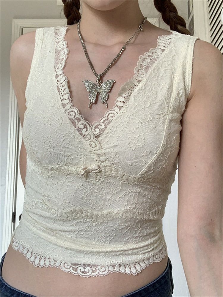 Fairycore V Neck Lace Crop Top In 2022 Tank Top Fashion Sexy Women