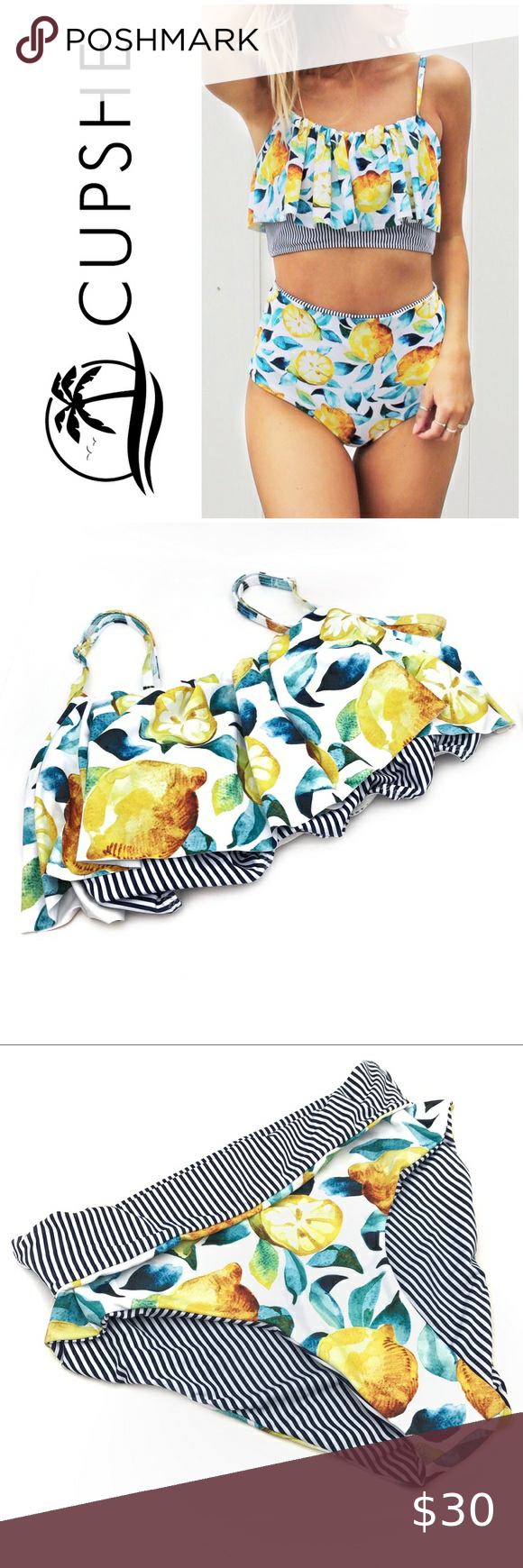 Cupshe Lemon Print Bikini Swimwear Bathing Suit Print Bikini Swimwear