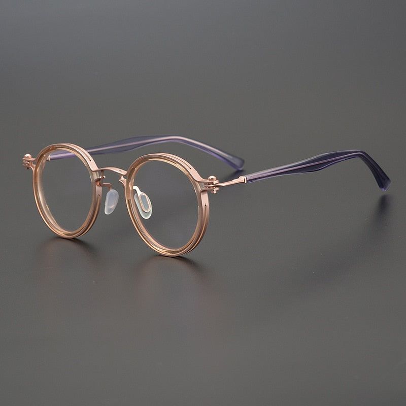 Gatenac Unisex Full Rim Round Acetate Titanium Frame Eyeglasses Fuzweb Purple Gold Brown Gold