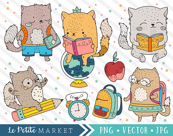 Cute School Cat Clipart Images Cat School Clipart Cute Etsy Cat Clipart Back To School