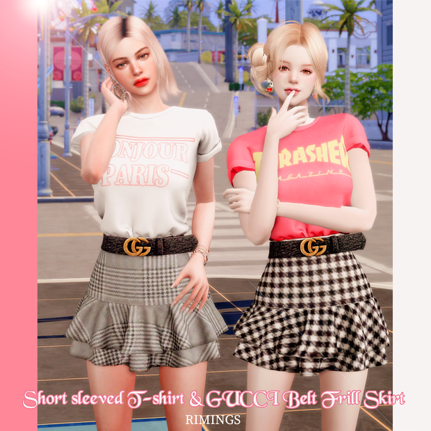 Rimings Short Sleeved T Shirt And Gucci Belt Frill Skirt Rimings On Patreon In 2021 Frill