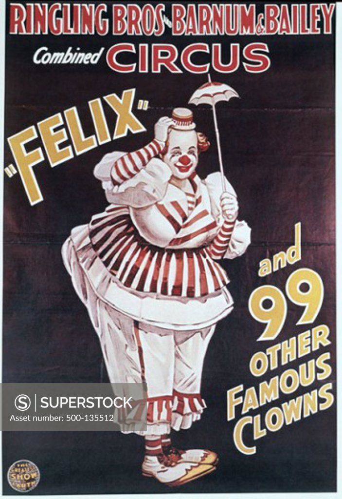 Ringling Bros Barnum And Bailey Felix And 99 Clowns Poster Nostalgia Uk 500 Vintage Circus