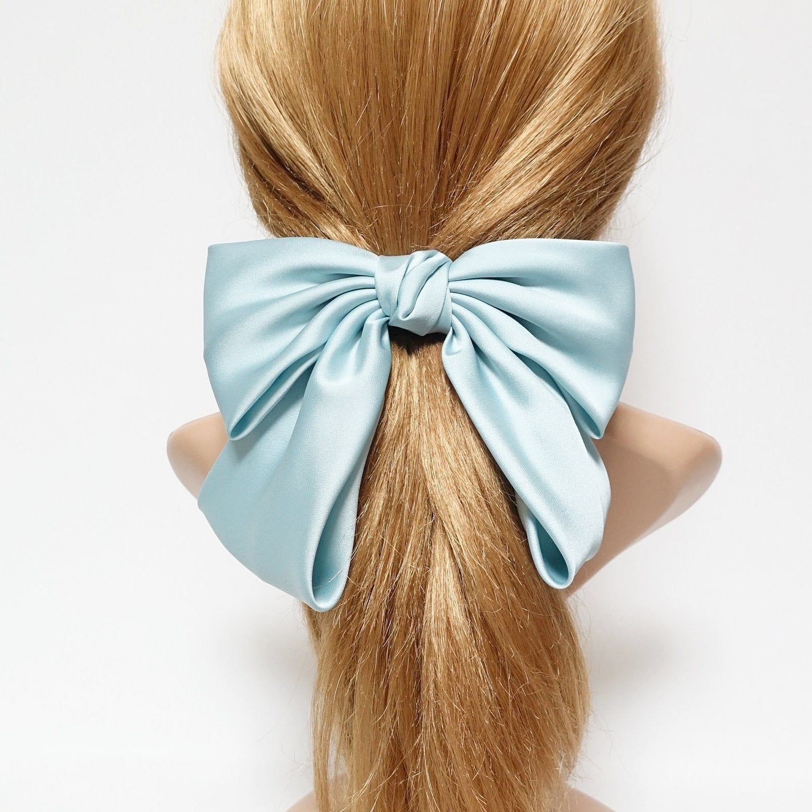 Silk Satin Big K Bow Barrette Glossy Satin Women Hair Accessory For