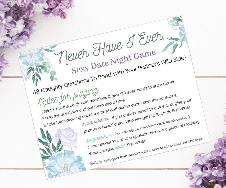 Romantic Never Have I Ever Sexy Date Night Game Printable Etsy