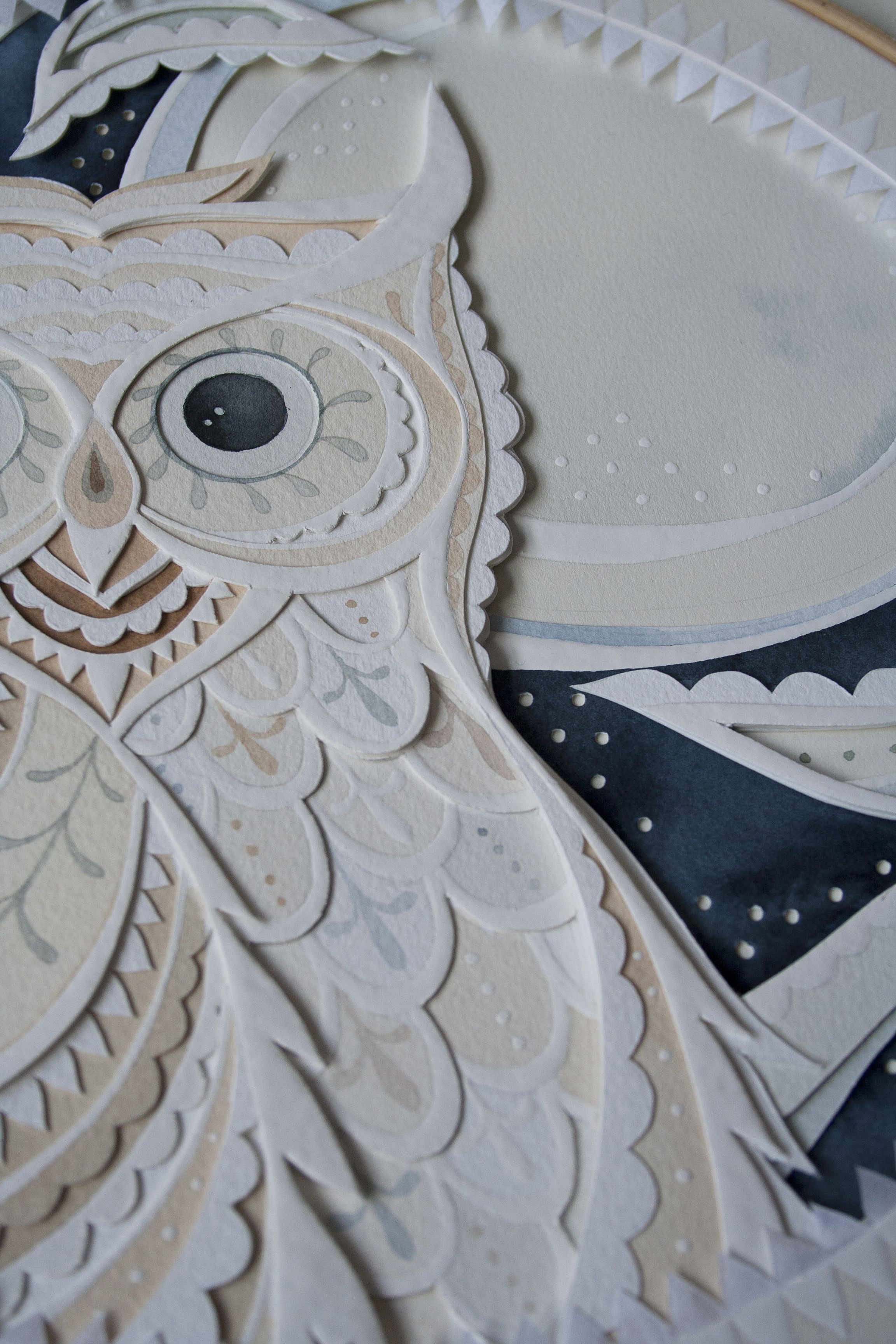 Goodnight Owl Layered Papercut And Watercolour Art Piece By Louise Jenkins Origami Paper Art