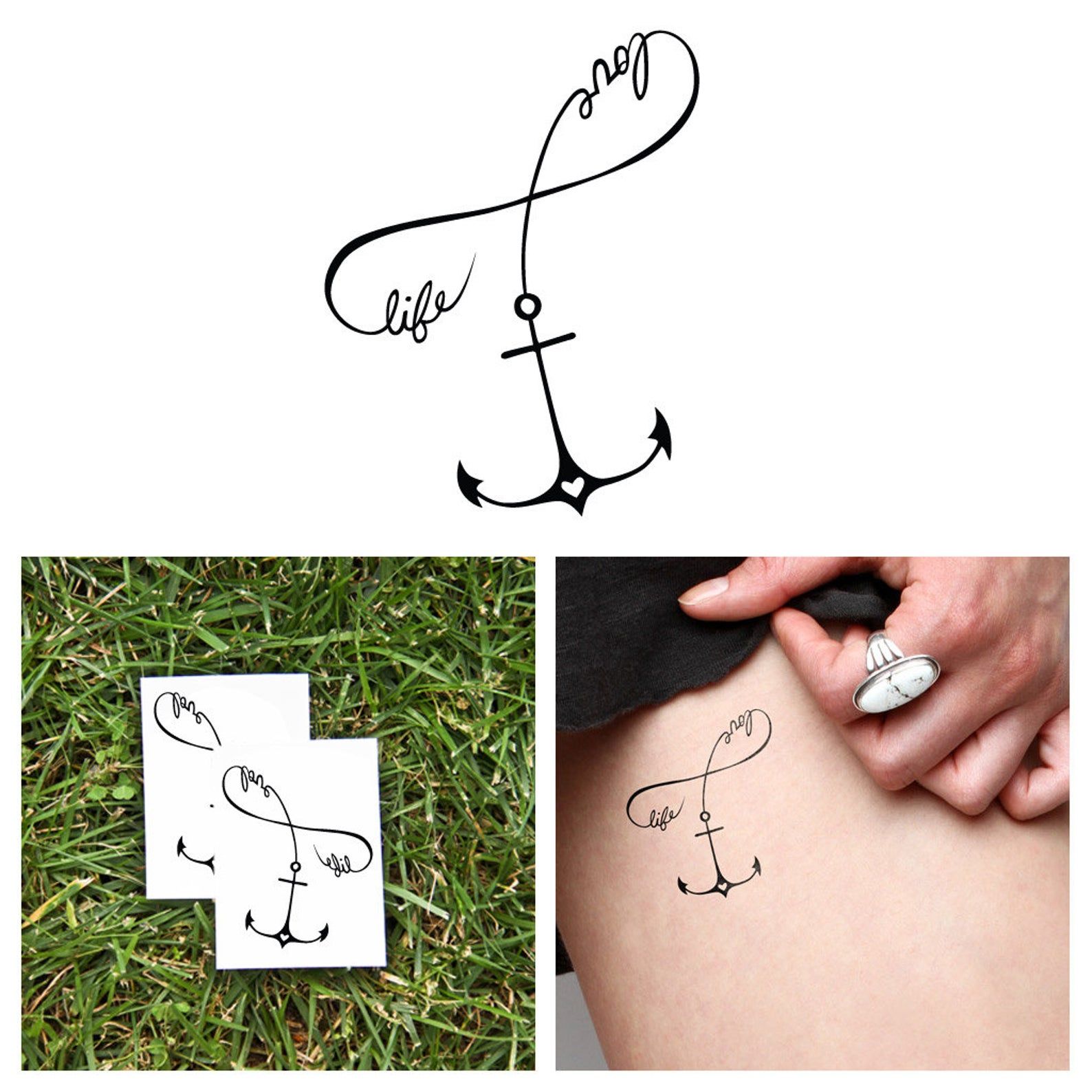 Anchor Love Life Temporary Tattoo Set Of 2 Etsy In 2020 Tattoo Set Temporary Tattoos Love