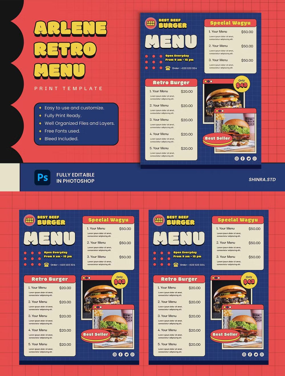 Arlene Retro Menu Template Psd In 2024 Cafe Menu Design Menu Board Design Menu Design Template