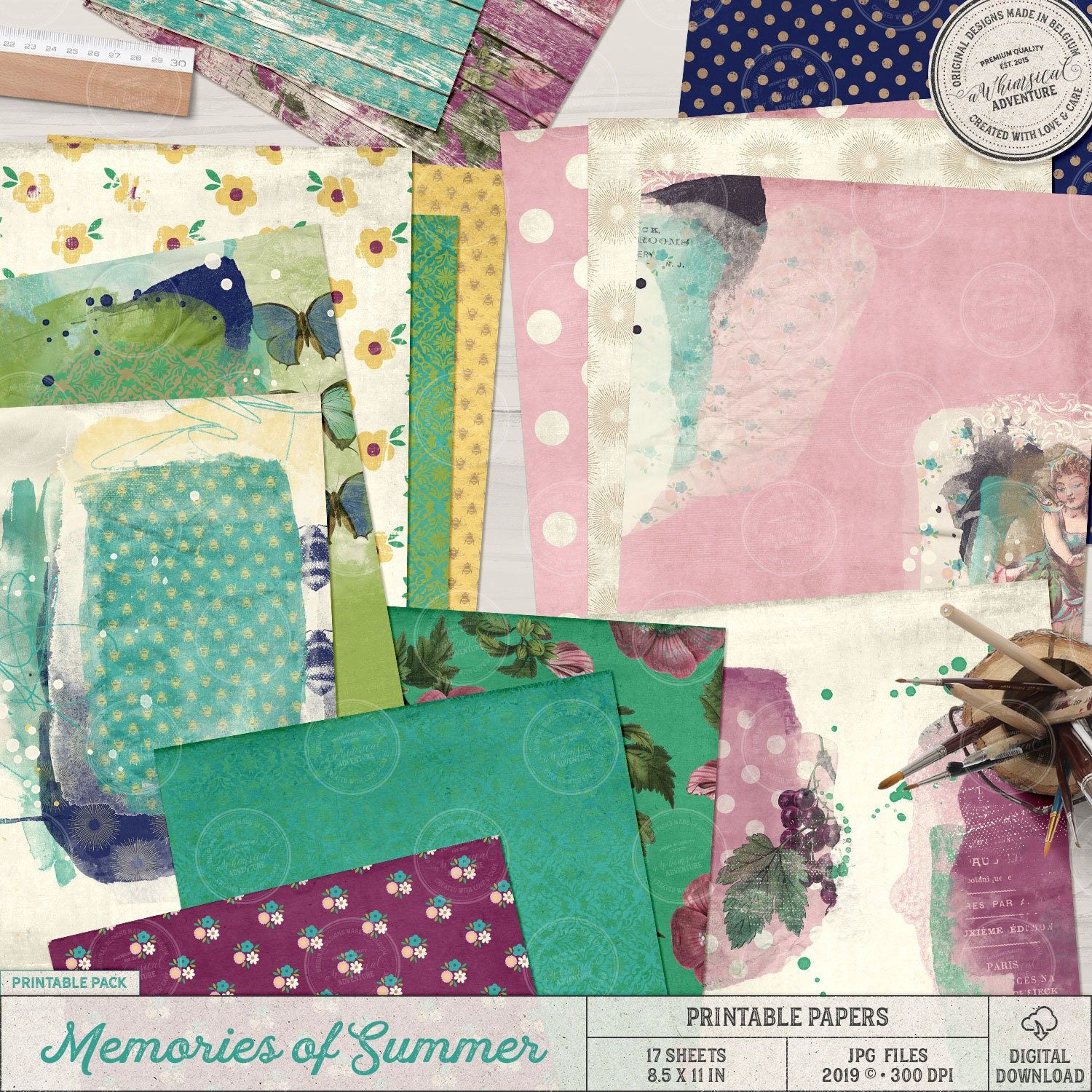 Printable Scrapbook Paper Tropical Summer Patterns Floral Digital Papers Instant Download Etsy