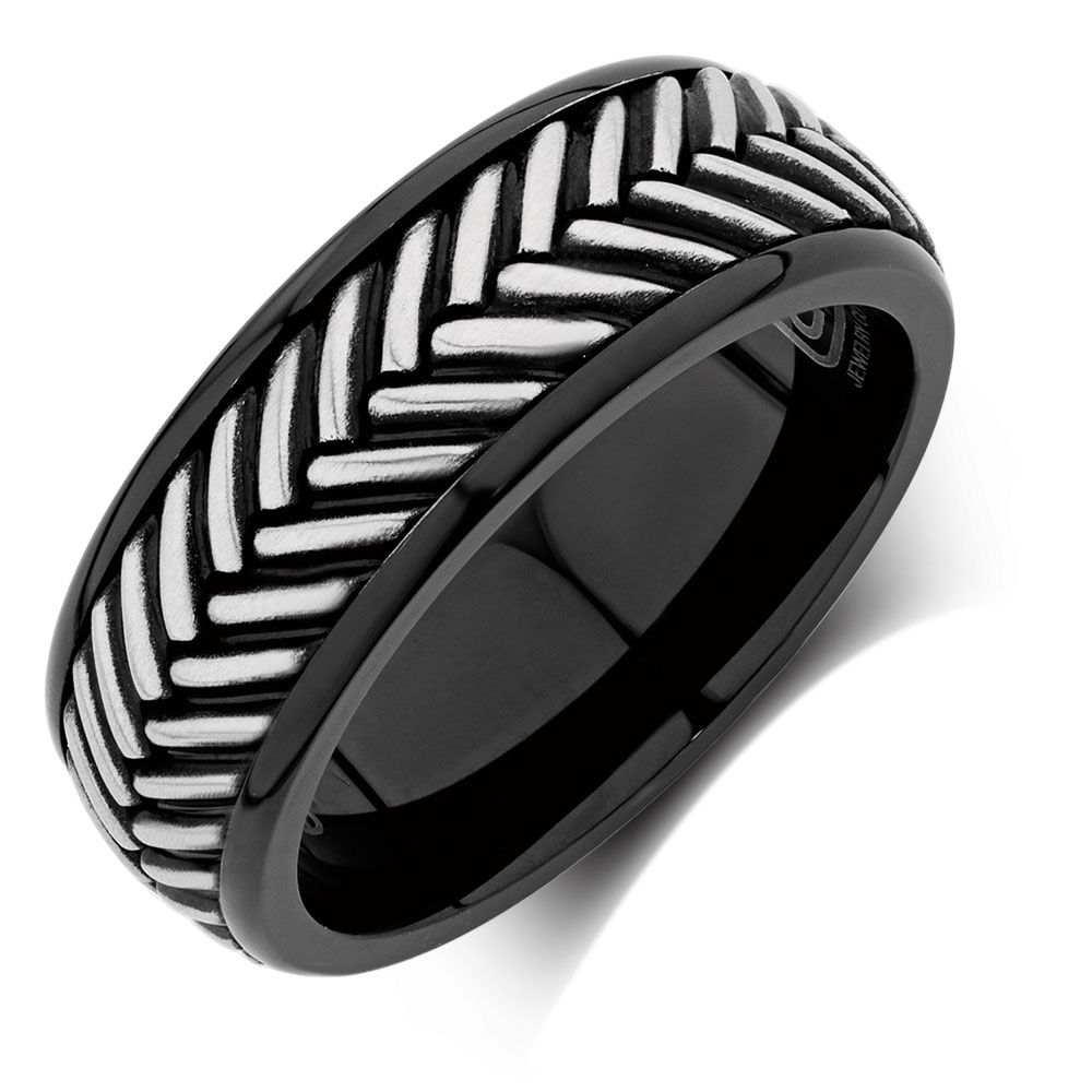 Mens Patterned Ring In Stainless Steel Celebrity Engagement Rings