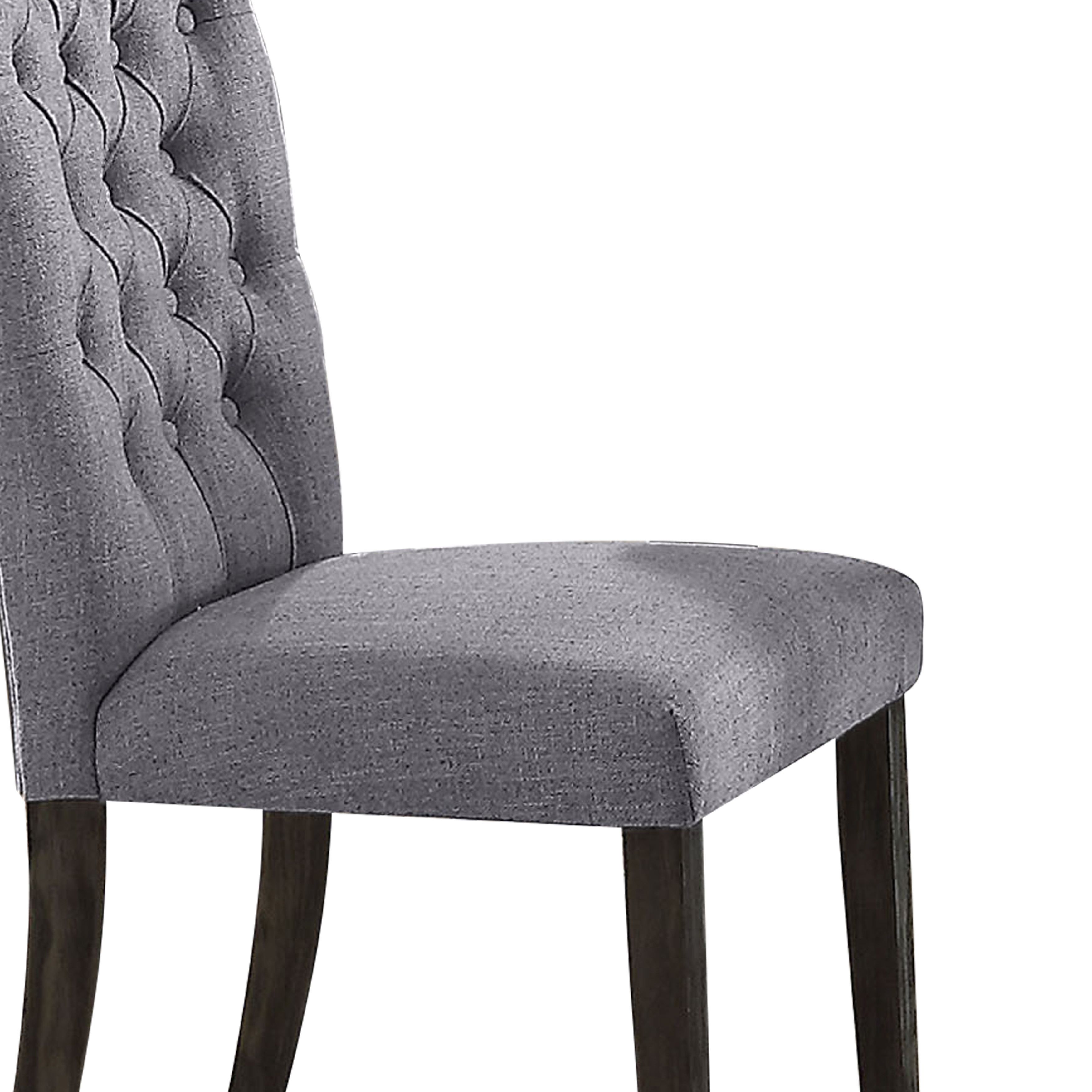 Fabric Upholstered Wooden Side Chair With Nail Head Trim Accents Gray